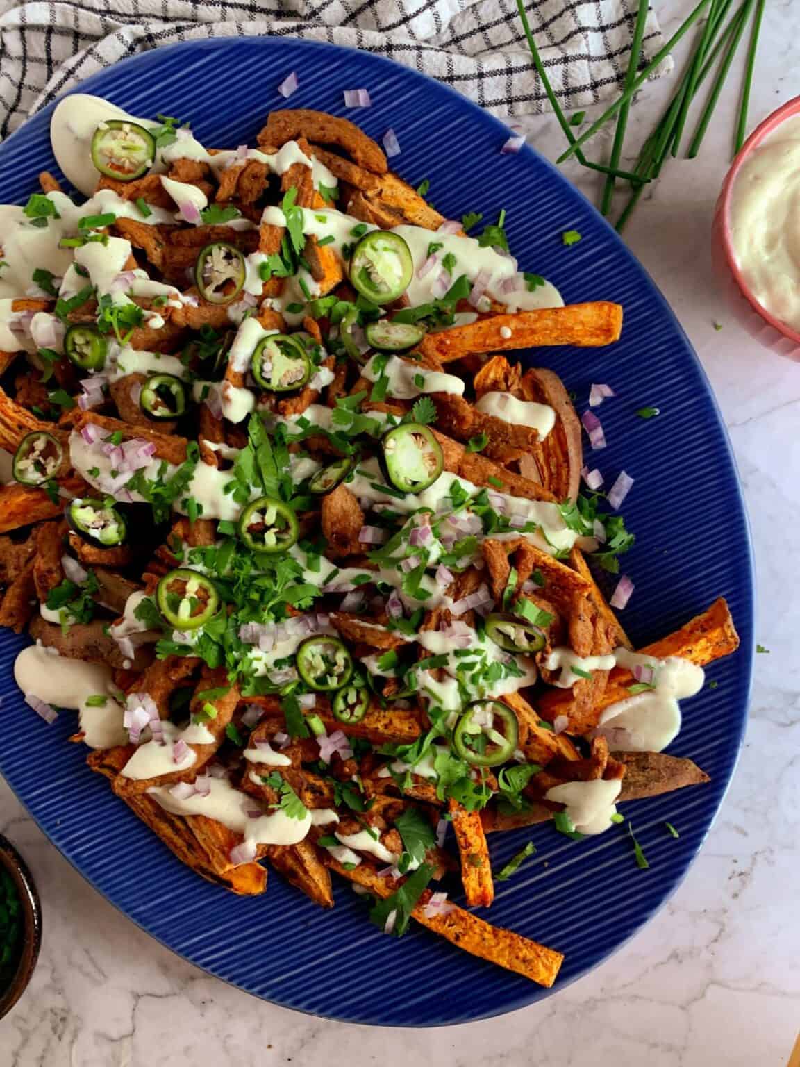 Loaded Sweet Potato Fries (with smoky soy curls!) - Sam Cooks Kindness